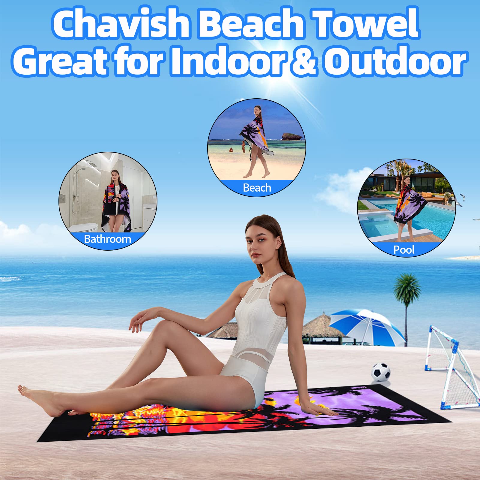 Chavish Oversized Beach Towel Cotton, Extra Large 40"X70" Thick Pool Towel High Absorbent, XL Soft Plush Beach Towels for Adults Mens Women