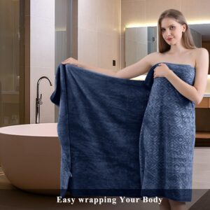 CHINO Oversized Bath Towel Set of 8 Navy, Microfiber 2 Large Bath Sheets, 2 Hand Towels, 4 Washcloths - Super Absorbent Jumbo Towels Set Diamond Pattern Soft Shower Towel for Bathroom Beach Spa Hotel