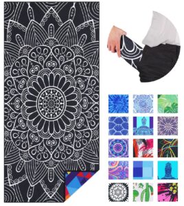 microfiber sand free beach towel-quick dry super absorbent lightweight oversized large towels blanket for travel pool swimming bath girl women men geometric triangle black mandala