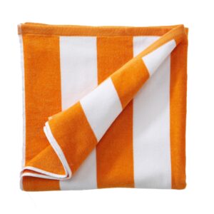 great bay home 100% cotton velour oversized beach towel | orange cabana stripe pool towels | quick dry, large swim towels for adults and kids (40" x 70", orange)