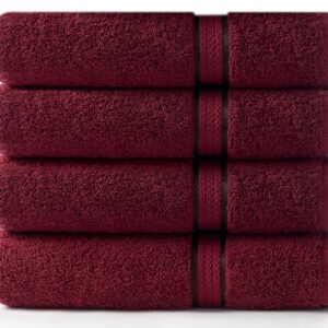 COTTON CRAFT Ultra Soft 4 Pack Oversized Extra Large Bath Towels 30x54 Burgundy Weighs 22 Ounces - 100% Pure Ringspun Cotton - Luxurious Rayon Trim - Ideal for Everyday use - Easy Care Machine wash