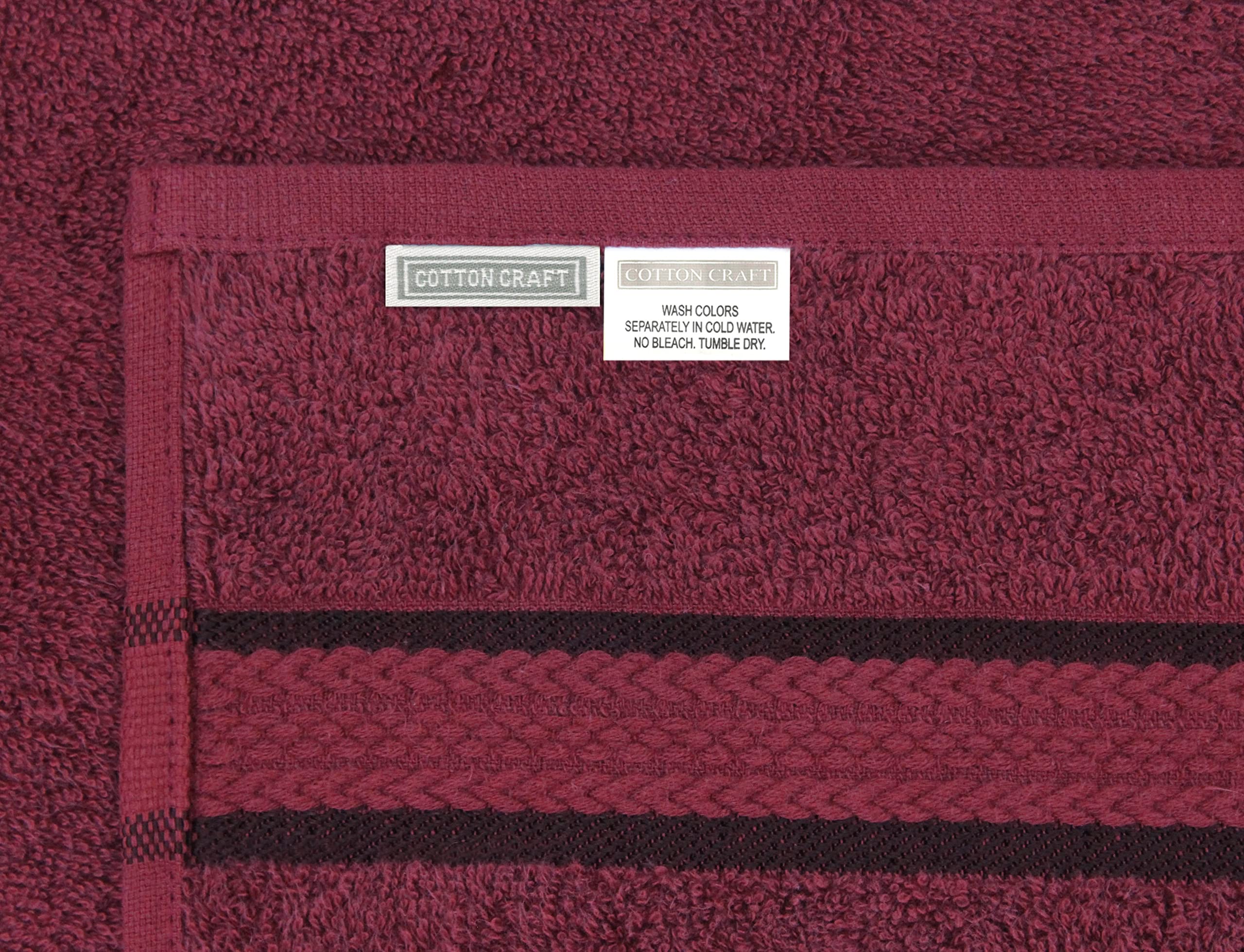 COTTON CRAFT Ultra Soft 4 Pack Oversized Extra Large Bath Towels 30x54 Burgundy Weighs 22 Ounces - 100% Pure Ringspun Cotton - Luxurious Rayon Trim - Ideal for Everyday use - Easy Care Machine wash