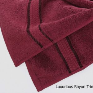 COTTON CRAFT Ultra Soft 4 Pack Oversized Extra Large Bath Towels 30x54 Burgundy Weighs 22 Ounces - 100% Pure Ringspun Cotton - Luxurious Rayon Trim - Ideal for Everyday use - Easy Care Machine wash