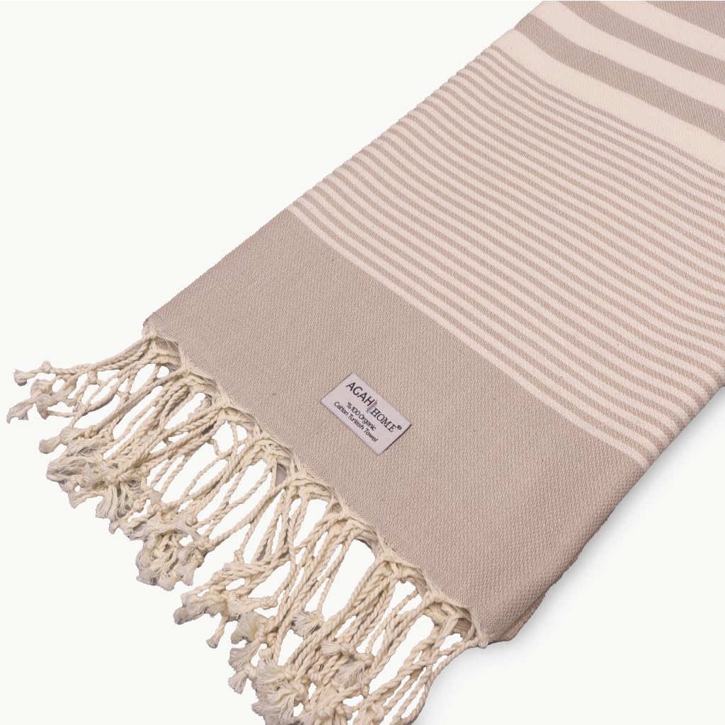 Agah Home Turkish Beach Towel - Beach Towel for Adults - Quick Dry Beach Towel for Bathroom - Compact Beach Towel for Vacation - Turkey Sand Resistant Beach Towels - 40' × 70' (Hereke-Beige)