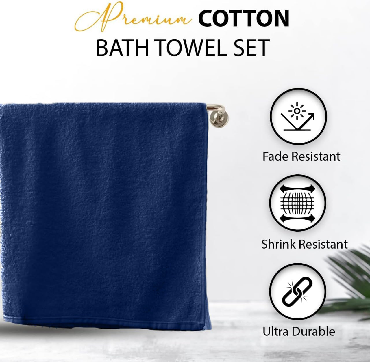 KAHAF COLLECTION 100% Cotton Bath Towels, Navy 24x48 Pack of 6 Towels, Quick Dry, Highly Absorbent, Soft Feel Towel, Gym, Spa, Bathroom, Shower, Pool, Luxury Soft Towels (24x48-6 Pack, Navy)