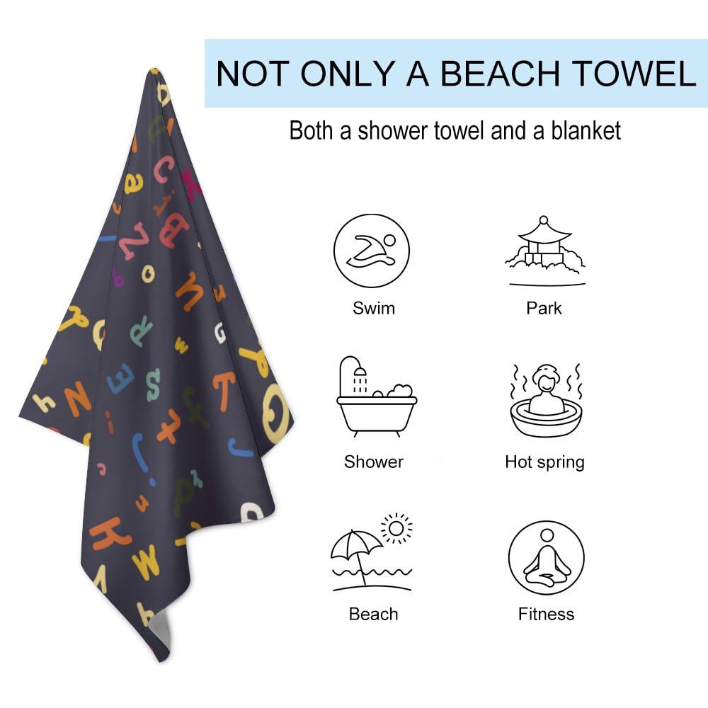 Backdrop with Letters Microfiber Absorbent Lightweight Beach Towels Fast Dry Oversized Sand Free Beach Blanket 31x51in for Swimming Camping Travel Gym and Yoga