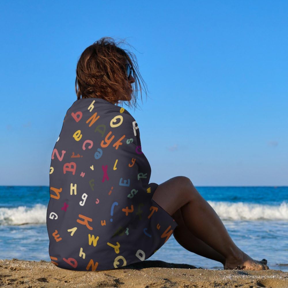 Backdrop with Letters Microfiber Absorbent Lightweight Beach Towels Fast Dry Oversized Sand Free Beach Blanket 31x51in for Swimming Camping Travel Gym and Yoga