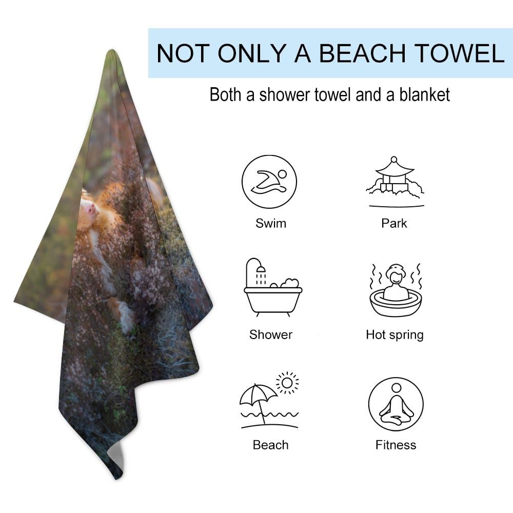 ZHIMI Beach Towels Oversized Dog Purple Flowers Lavender Hand Bath Towel Pool Towels Microfiber Absorbent Sand Free Quick Dry Towels for Bathroom Gym Camping Women Men 31x51Inch