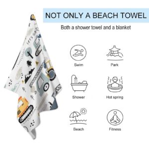 Brebasf Construction Truck Oversized Lightweight,Extra Large Soft Beach Towels Boys Kids Hand Painting Cartoon Excavator Sauna Beach Gym 51W x31L