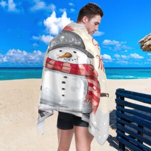 New Year Happy Snowman Christmas Beach Towel Sand Free Beach Blanket Beach Towels Oversized Quick Dry Towel Pool Towels Travel Towel for Women Men Sports Gym Swimming Camping Beach Essentials M