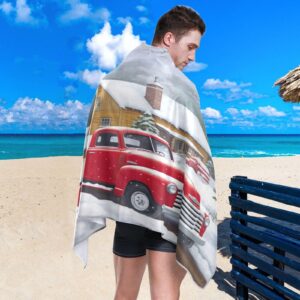 Christmas House Truck Beach Towel Sand Free Beach Blanket Pool Towels Quick Dry Towel Beach Towels Oversized Travel Towel for Women Men Gym Sports Swimming Camping Beach Essentials M