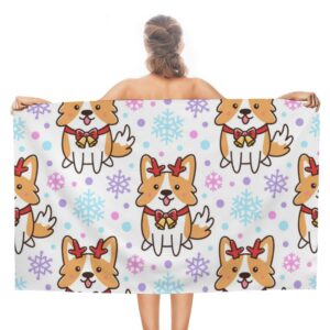 tsingza oversized bath towels for bathroom 1 piece, large bath sheet soft absorbent corgi dog fawn, quick dry beach towels shower towels pool swimming 51”x30”