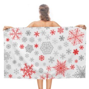 tsingza oversized bath towels for bathroom 1 piece, large bath sheet soft absorbent red gray christmas snowflakes, quick dry beach towels shower towels pool swimming 51”x30”