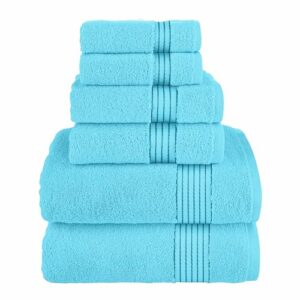 elegant comfort premium cotton 6-piece towel set, includes 2 washcloths, 2 hand towels and 2 bath towels, 100% turkish cotton - highly absorbent and super soft towels for bathroom, aqua