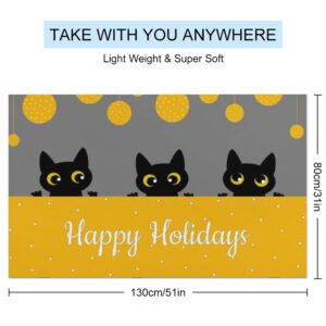 Three Black Cute Cat Microfiber Absorbent Lightweight Beach Towels Fast Dry Oversized Sand Free Beach Blanket 31x51in for Swimming Camping Travel Gym and Yoga