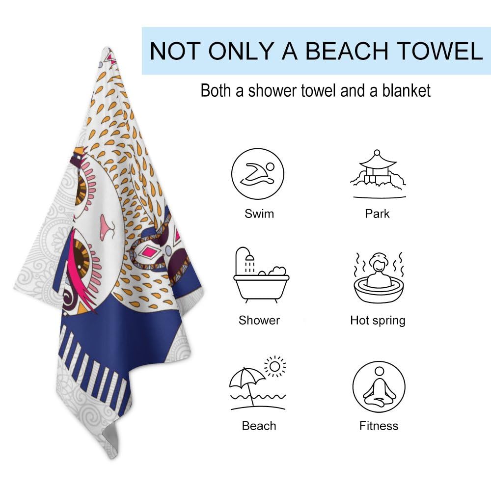 Decorative Cat Microfiber Absorbent Lightweight Beach Towels Fast Dry Oversized Sand Free Beach Blanket 31x51in for Swimming Camping Travel Gym and Yoga