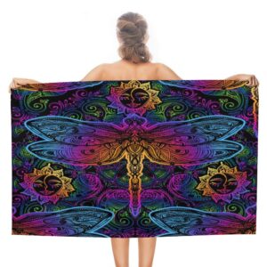 zhimi beach towels oversized magic purple blue dragonfly sun face hand bath towel pool towels microfiber absorbent sand free quick dry towels for bathroom gym camping women men 31x51inch