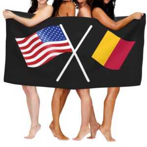 ADOSIA American and Belgium Flag Beach Towel 32x52in Oversized Soft Absorbent Beach Towel