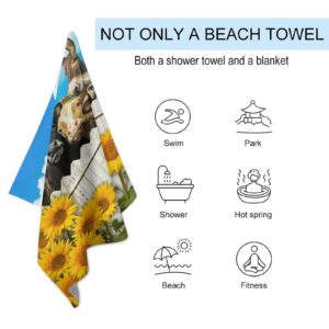 Brebasf Funny Farm Animal Oversized Lightweight,Extra Large Soft Beach Towels Rustic Farmhouse Cow Donkey Abstract Sunflower Sauna Beach Gym 51W x31L