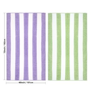 CLOWOOD Plush Oversized Beach Towel - Cotton 40 x 72 Inch Large Thick Purple Striped Cabana Pool Swimming Towel