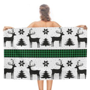 tsingza oversized bath towels for bathroom 1 piece, large bath sheet soft absorbent christmas deer buffalo green, quick dry beach towels shower towels pool swimming 51”x30”