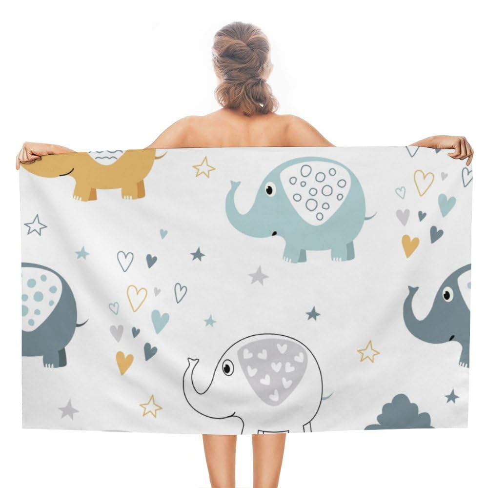 with Elephants Microfiber Absorbent Lightweight Beach Towels Fast Dry Oversized Sand Free Beach Blanket 31x51in for Swimming Camping Travel Gym and Yoga