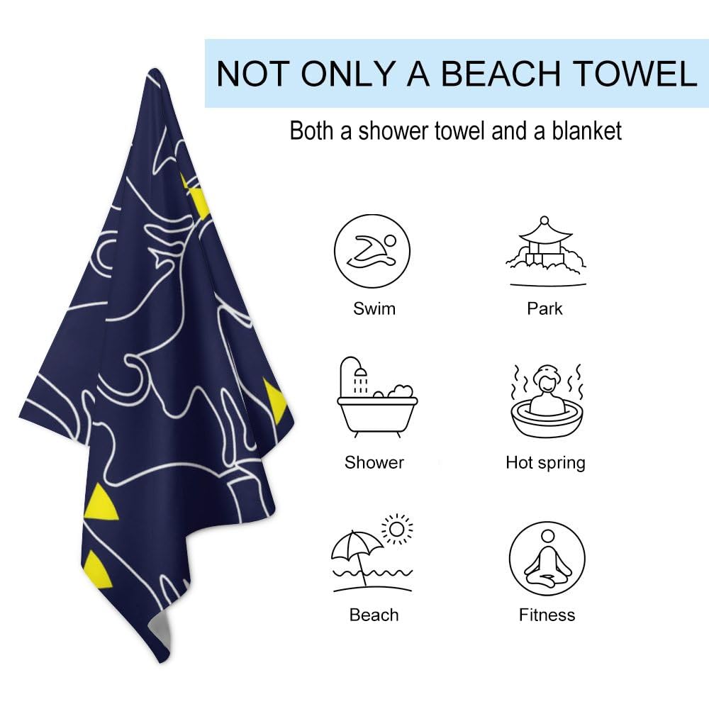 Cute Seamless Cats Microfiber Absorbent Lightweight Beach Towels Fast Dry Oversized Sand Free Beach Blanket 31x51in for Swimming Camping Travel Gym and Yoga