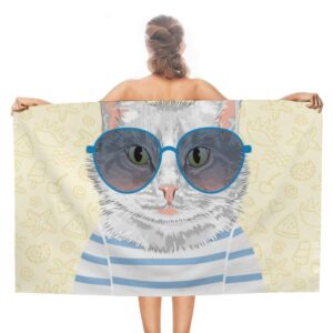 stylized portrait cat microfiber absorbent lightweight beach towels fast dry oversized sand free beach blanket 31x51in for swimming camping travel gym and yoga