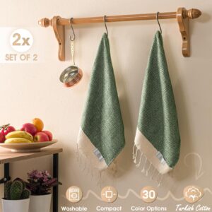 EPHESUS TOWELS Hand Towels - Set of 2 | 18" x 30" - Decorative Turkish Hand Towel for Bathroom, Kitchen, Guest, Face, Hair, Tea, Dishcloth (Herringbone, Apple Green)