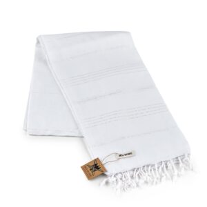 msi-home 100% organic turkish cotton beach and bath towel, peshtemal towel blanket, quick dry sand free, oversized light compact, diamond weave, prewashed, 71 x 39 inches (white)