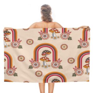 zhimi beach towels oversized boho rainbow flowers mushroom hand bath towel pool towels microfiber absorbent sand free quick dry towels for bathroom gym camping women men 31x51inch