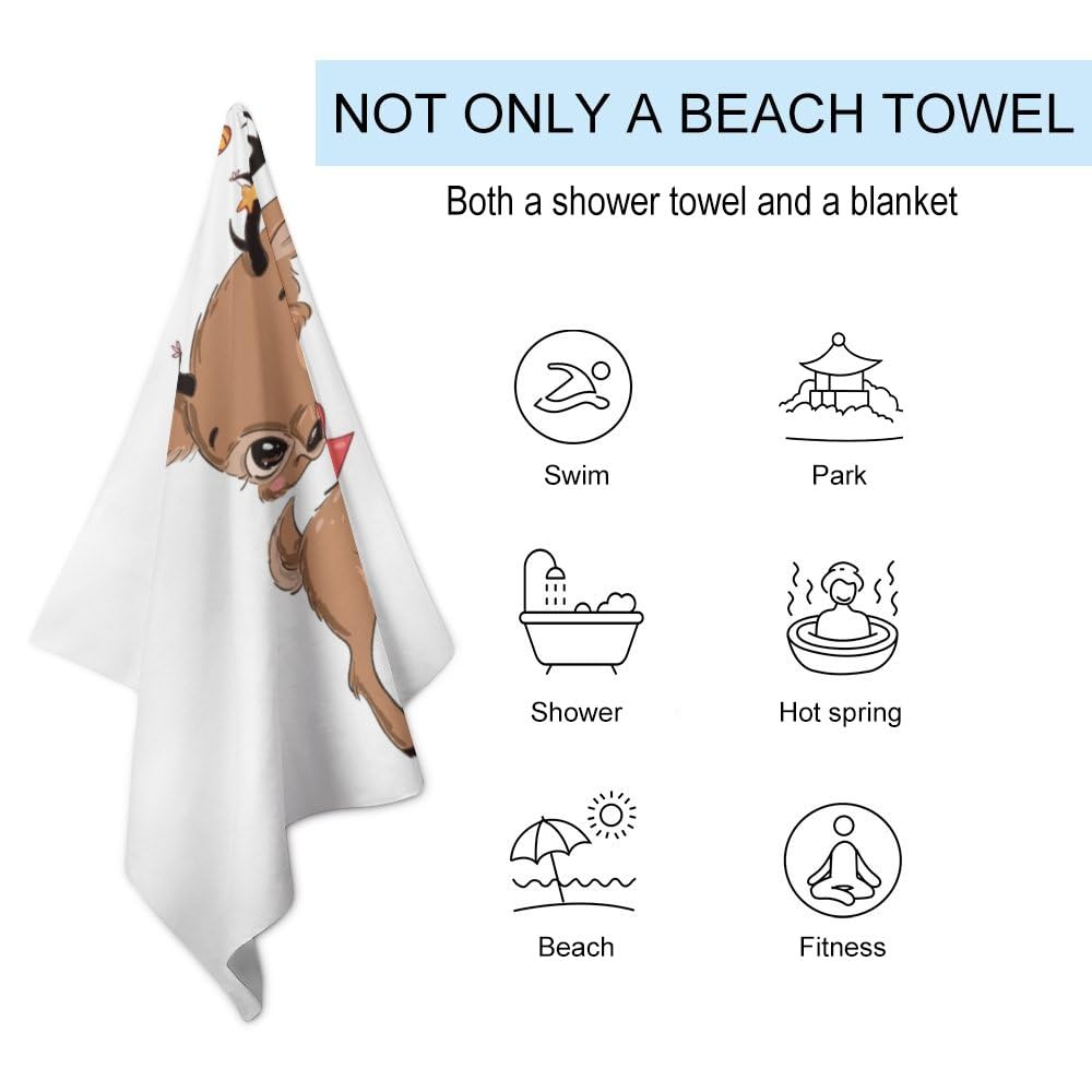 ZHIMI Beach Towels Oversized Cute Cartoon Christmas Deer Hand Bath Towel Pool Towels Microfiber Absorbent Sand Free Quick Dry Towels for Bathroom Gym Camping Women Men 31x51Inch