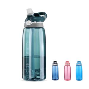 dearart 32oz dark cyan water bottles with narrow straw, bpa free and hidden cup mouth, summer clear bottle with handle, suit office sports work gym yoga traveling etc.