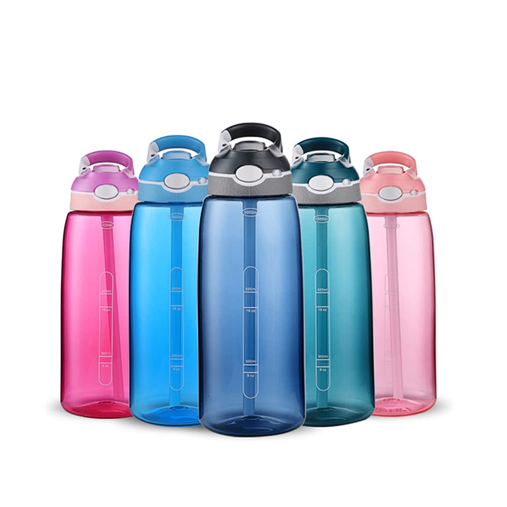 DEARART 32oz Dark Cyan Water Bottles With Narrow Straw, BPA FREE and Hidden Cup Mouth, Summer Clear Bottle With Handle, Suit Office Sports Work Gym Yoga Traveling etc.