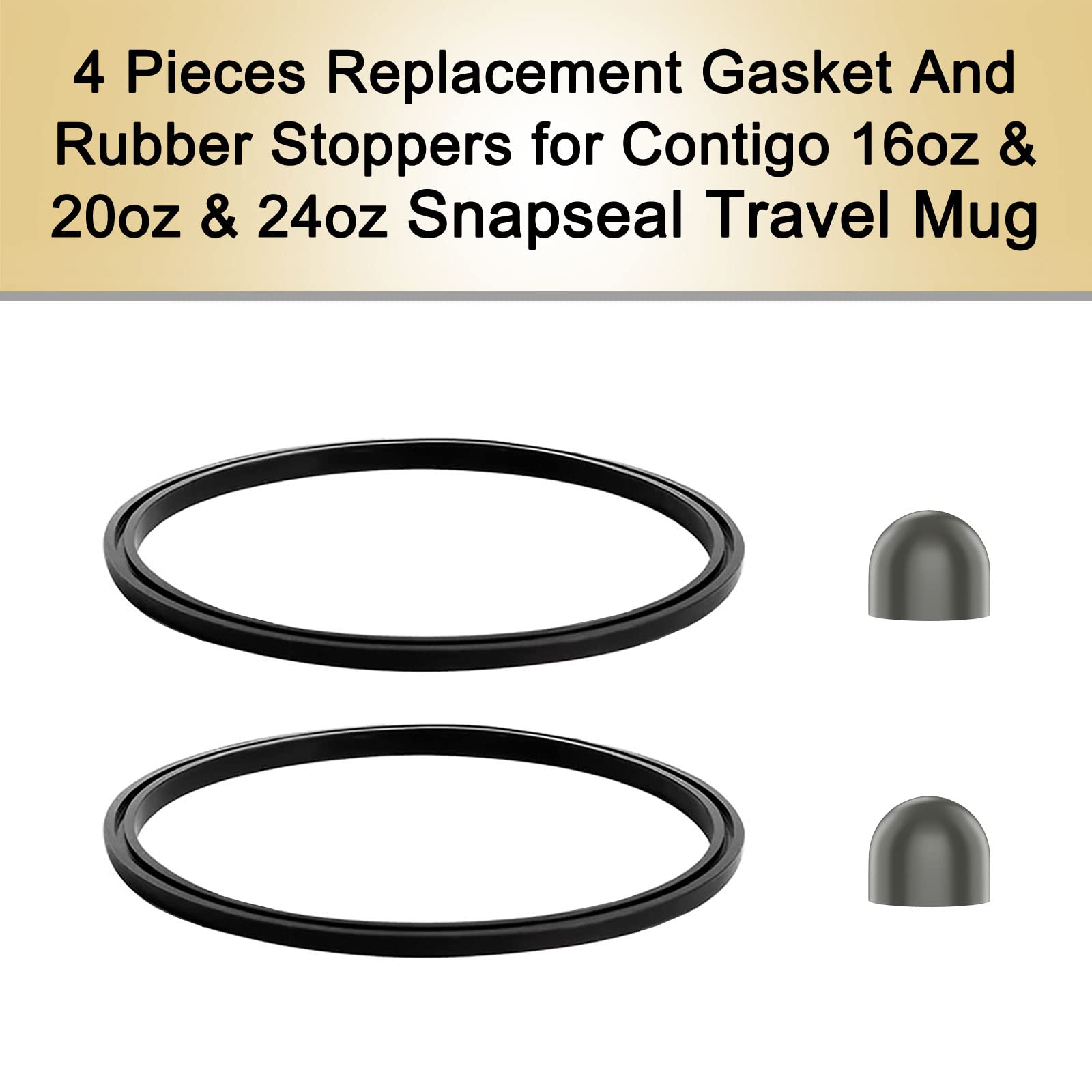 BOSORIO 2 Gaskets and 2 Stoppers Compatible with Contigo Snapseal Byron Travel Mug 16oz & 20oz Replacement Rubber Seal for Contigo Snapseal Lid, Silicone Part for Contigo Coffee Travel Tumbler