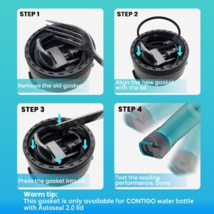 BOSORIO 4 Pack Gaskets Compatible with Contigo AUTOSEAL 2.0 24oz 32oz 40oz Water Bottle, Replacement Rubber Seal Part for Contigo AUTOSEAL Lid, Replacement Silicone O Ring