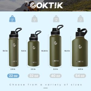 COKTIK Insulated Stainless Steel Water Bottle With Straw Lid, 22 oz Wide Mouth Double Wall Vacuum Insulated Water Bottle Leakproof Lightweight for Hiking, Biking, Running(Army Green)