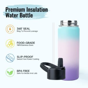 Kerilyn Stainless Steel Water bottle with Straw & Wide Mouth Lid, Wide Rotating Handle, 18oz Double Wall Vacuum Insulated Water Bottle Leak Proof, BPA Free, Keep Cold and Hot, 18oz, Purple Gradient