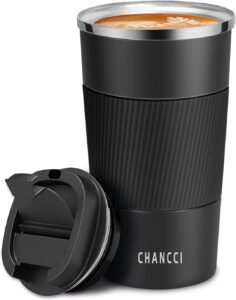 travel coffee mug spill proof leakproof 16 oz insulated coffee mug with screw lid, stainless steel vacuum tumbler reusable thermal coffee cup to go for hot and cold drinks -510ml,black