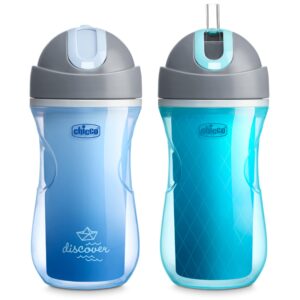 chicco insulated sippy cup with straw, spill-free lid, dishwasher safe - blue/teal, 9 oz/ 260 ml, 2 count (pack of 1)