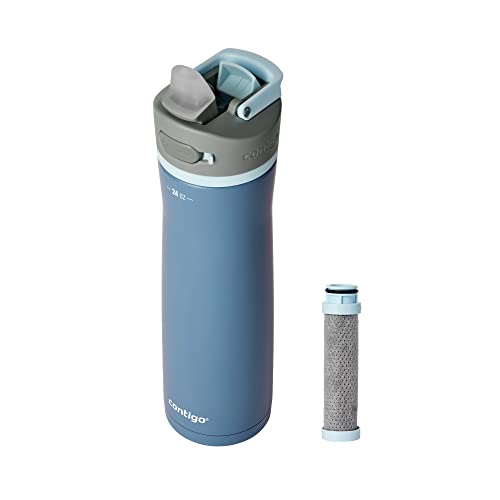 Contigo Wells Chill Stainless Steel Filter Water Bottle with Leak-Proof Straw Lid and Replacement Filter