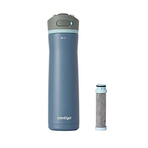 Contigo Wells Chill Stainless Steel Filter Water Bottle with Leak-Proof Straw Lid and Replacement Filter