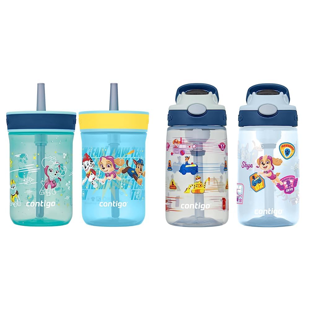 Contigo Paw Patrol Kids Plastic Water Bottles with Spill-Proof Lids (14oz, 2-Pack)