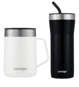 contigo insulated tumblers travel mug set - streeterville 14 oz. stainless steel tumbler with handle in salt white and snapseal 16 oz. insulated stainless steel travel mug in licorice