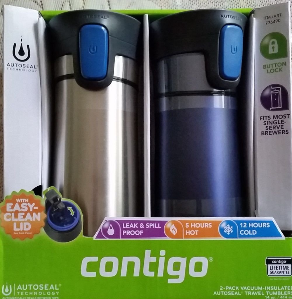 ContigoAUTOSEAL Pinnacle Vacuum-Insulated Stainless Steel Travel Mugs, 14 oz, Monaco, 2-Pack