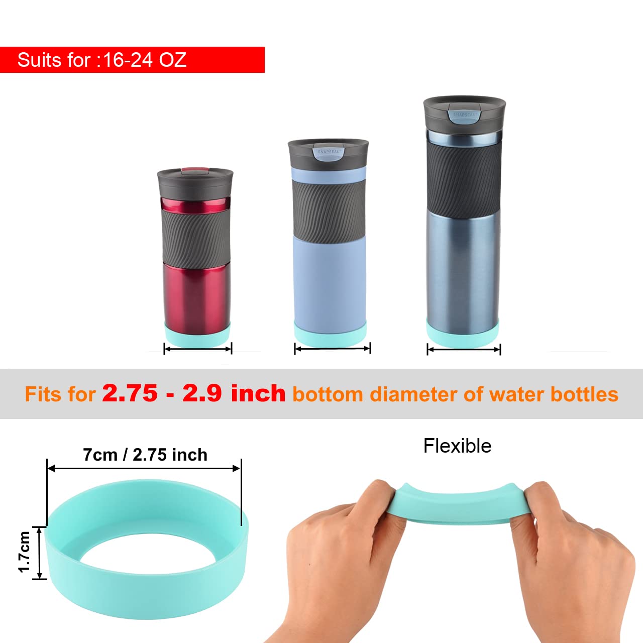 CM 4 PCS 70mm Bottle Boots Protective Silicone Sleeve Compatible with Contigo Bottles 16-24 OZ Anti-Slip Cap for Water Bottle Mug Tumbler (Teal)