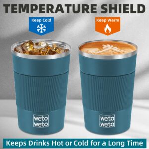 WETOWETO 12oz Stainless Steel Coffee Tumbler, Travel Coffee Mug, Insulated Coffee Mug with Lid, Spill Proof Coffee Cup, Portable Thermal Mug, Reusable Coffee Cup for Hot and Cold (Blue)