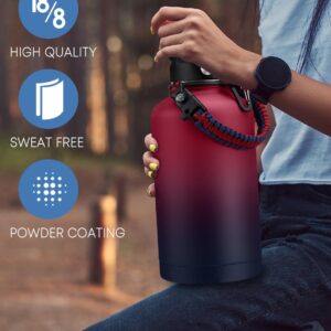 Half Gallon Insulated Water Bottle - Combo Carrier Bag with Strap, Paracord Handle, Straw & Flex Cap, Silicon Bottle Boot, Large Water Bottles 64 oz, Sweat Proof Metal Vacuum Flasks 1/2 Gallon Jug