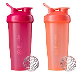 blenderbottle classic shaker bottle perfect for protein shakes and pre workout, all pink and coral , 28-ounce (pack of 2)