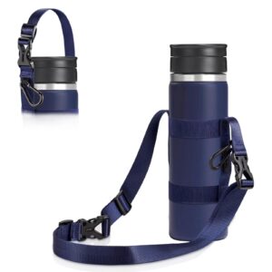 water bottle holder with strap, water bottle carrier with adjustable shoulder strap & carabiner for 12/25/32/40/64 oz universal/hydro flask water bottles for walking hiking gym (bottle excluded)